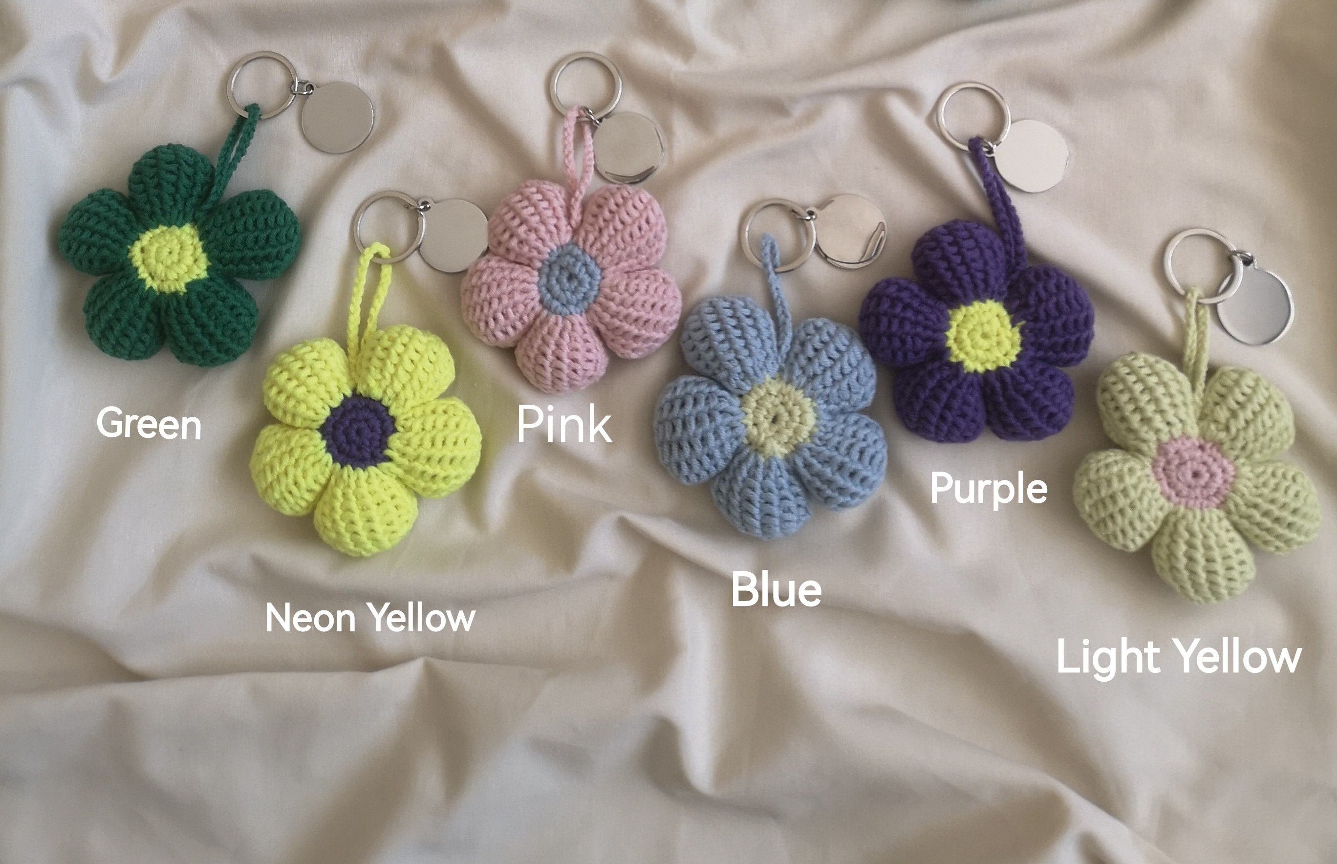 Handcrafted Crochet Daisy Keychain soft Fiberfill silver Stainless ...