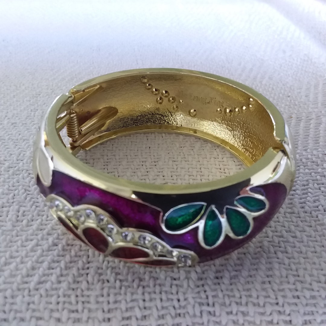 Jui Long Xing Cloisonne Enamel Gold Tone Hinged Bracelet/ Bangle With ...