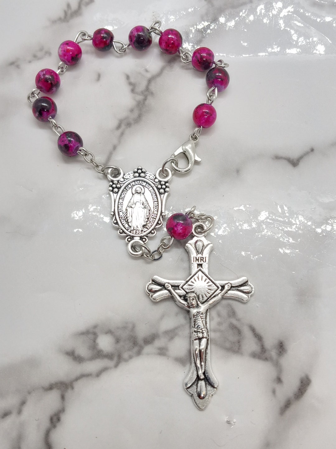 Rosary Bracelet Crucifix With Pink Beads - Etsy