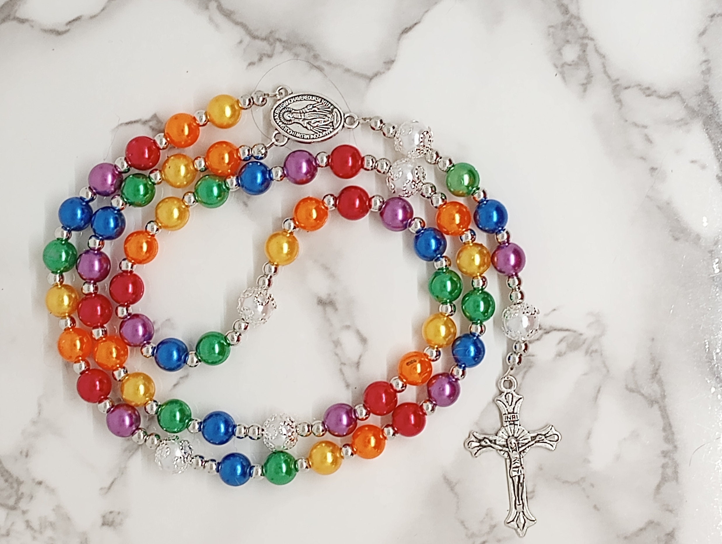 Rainbow Multi-colored Rosary * Baptism * Prayer Beads * Communion * - Etsy