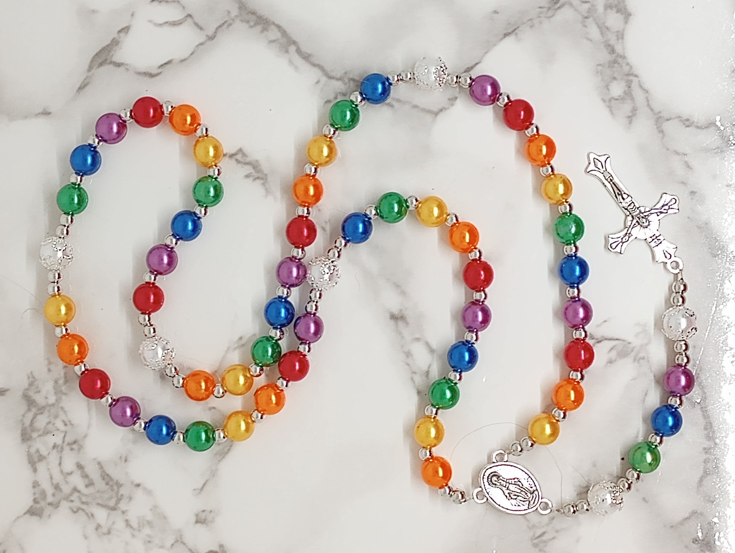 Rainbow Multi-colored Rosary * Baptism * Prayer Beads * Communion * - Etsy