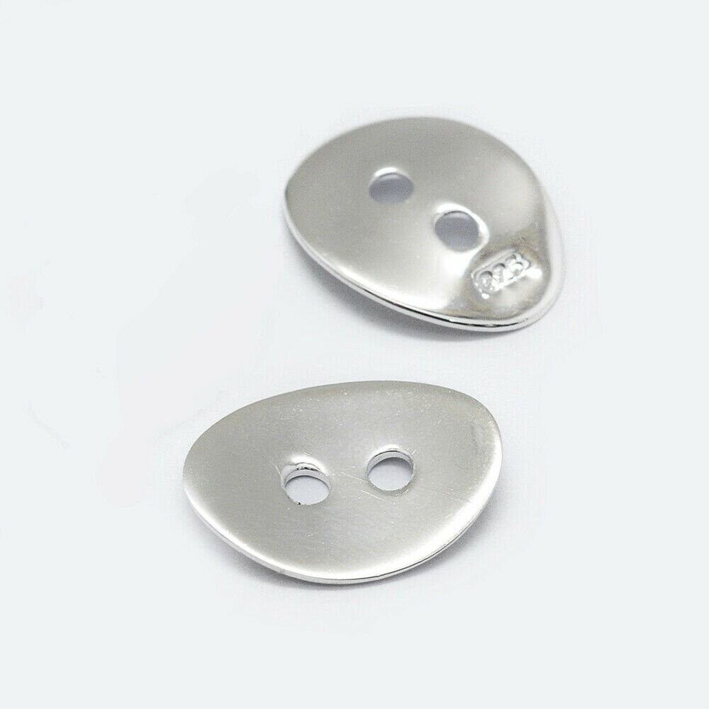 Pair- Flat Oval Button With 2 Holes- 13x10mm- 1.4g. Genuine Solid 925 ...