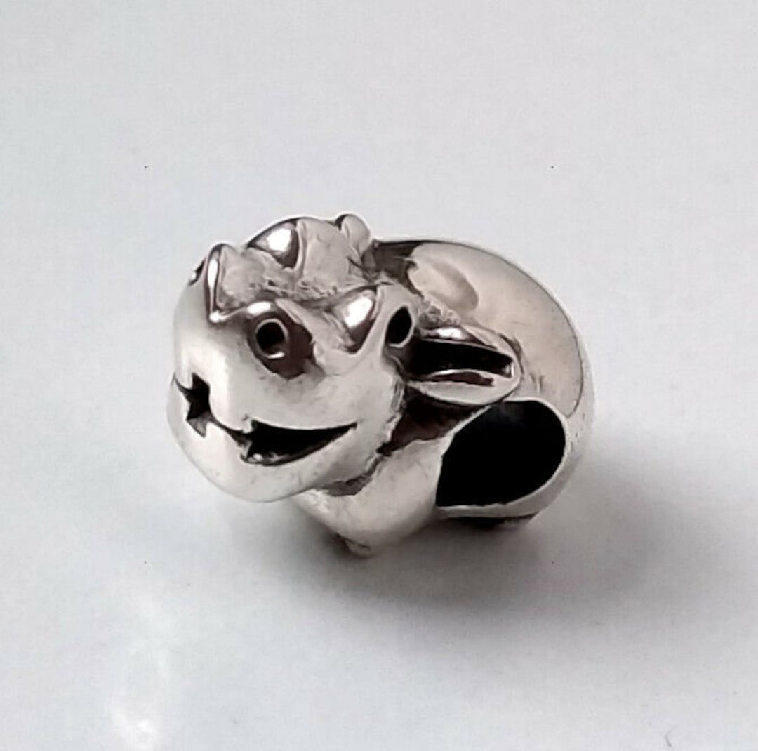 Happy Hippo / Hippopotamus Bead Charm. Hole: 4mm. Solid 925 Sterling ...