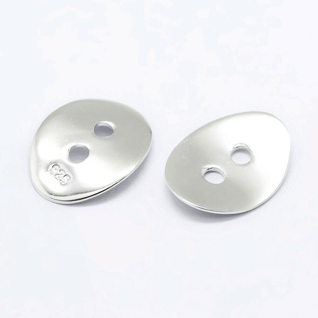 Pair- Flat Oval Button With 2 Holes- 13x10mm- 1.4g. Genuine Solid 925 ...