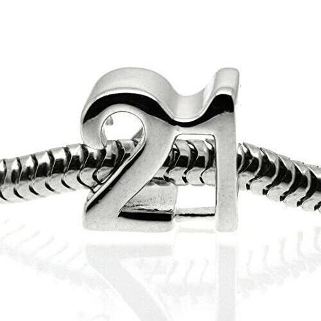 Twenty One / 21st Birthday / "21" Bead Charm. Solid 925 Sterling Silver ...