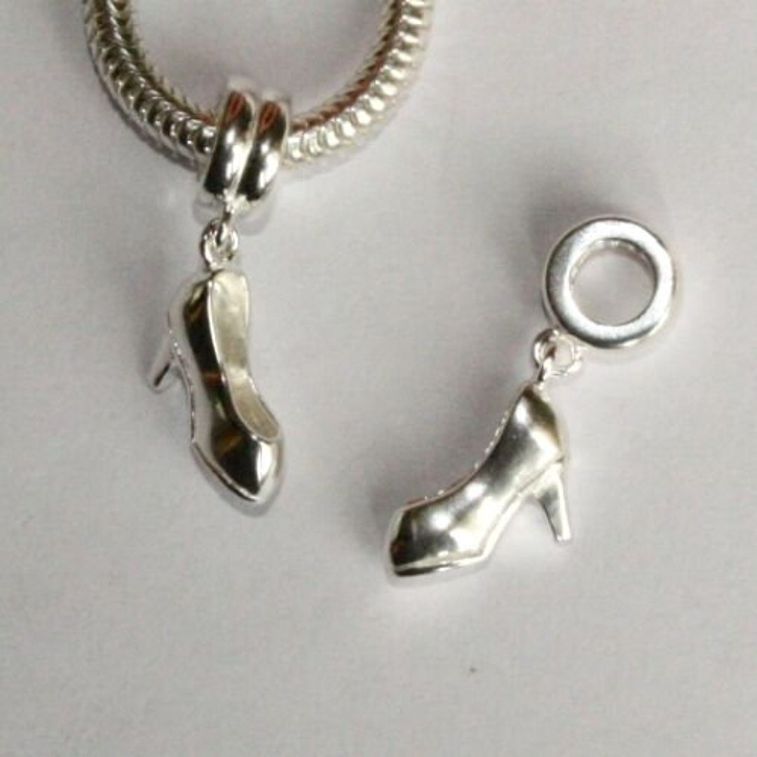 Cinderella Slipper/ Stiletto Shoe. Dangle Bead Charm / Pendant. Solid ...
