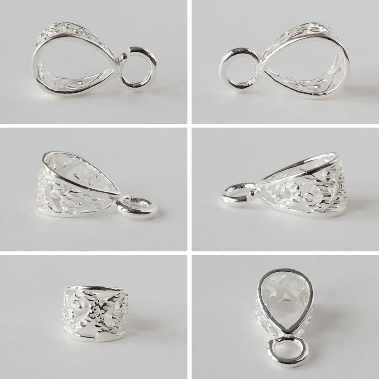 BAIL for Pendant or Charm With Fixed Open Ring. Solid 925 Sterling ...