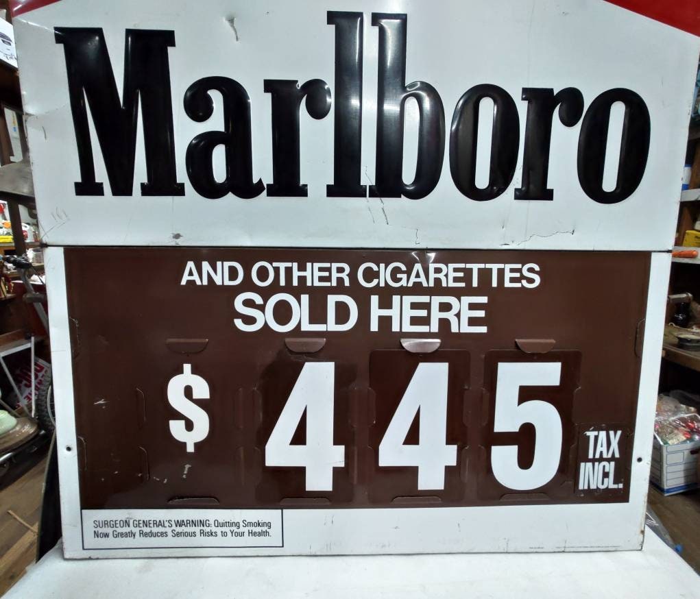 Vintage Marlboro Cigarette Tobacco Metal Price Sign 2sided XL 58inx48in ...