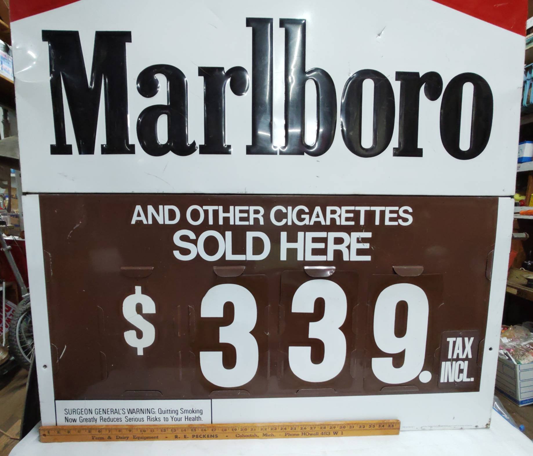 Vintage Marlboro Cigarette Tobacco Metal Price Sign 2sided XL 58inx48in ...