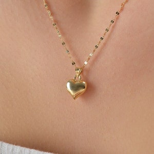 14k Gold Heart Necklace, Real Solid Gold Minimalist Heart Pendant ...