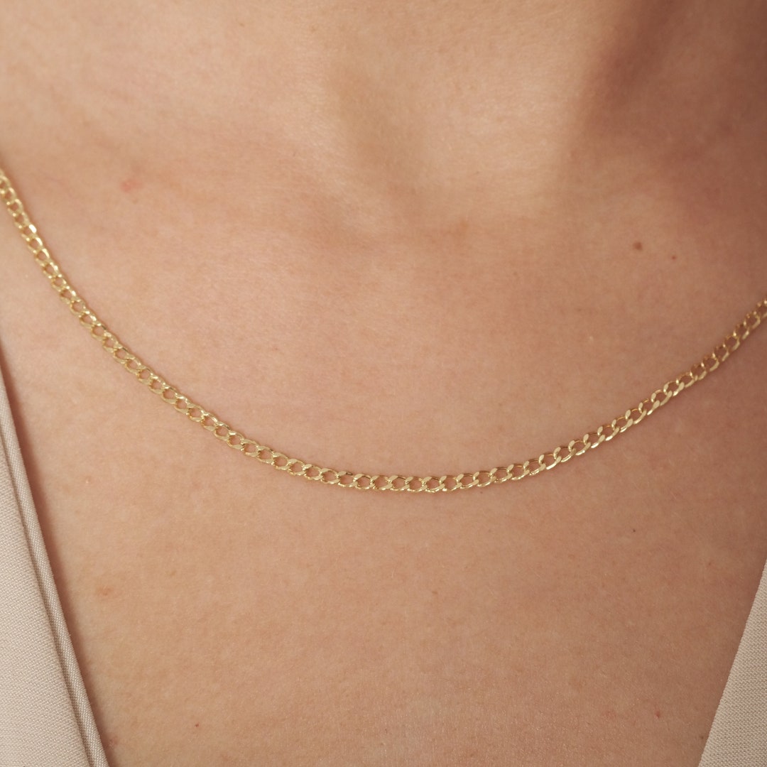 14k Real Gold Miami Cuban Link Chain Necklace 2.15mm 14K Gold Chain ...