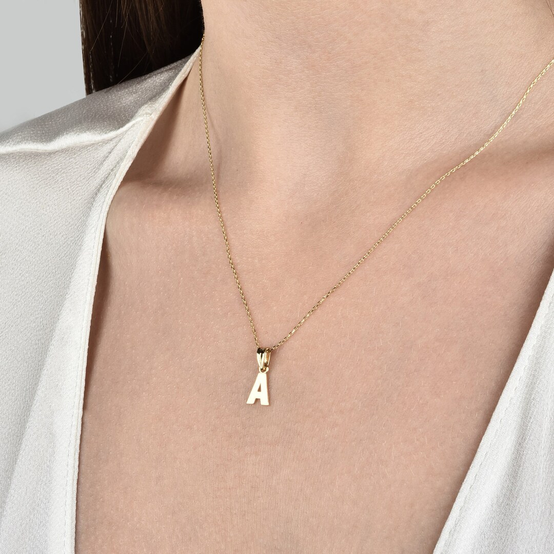 14k Solid Gold Letter Necklace , Letter Necklace , Gift for Her , Gift ...