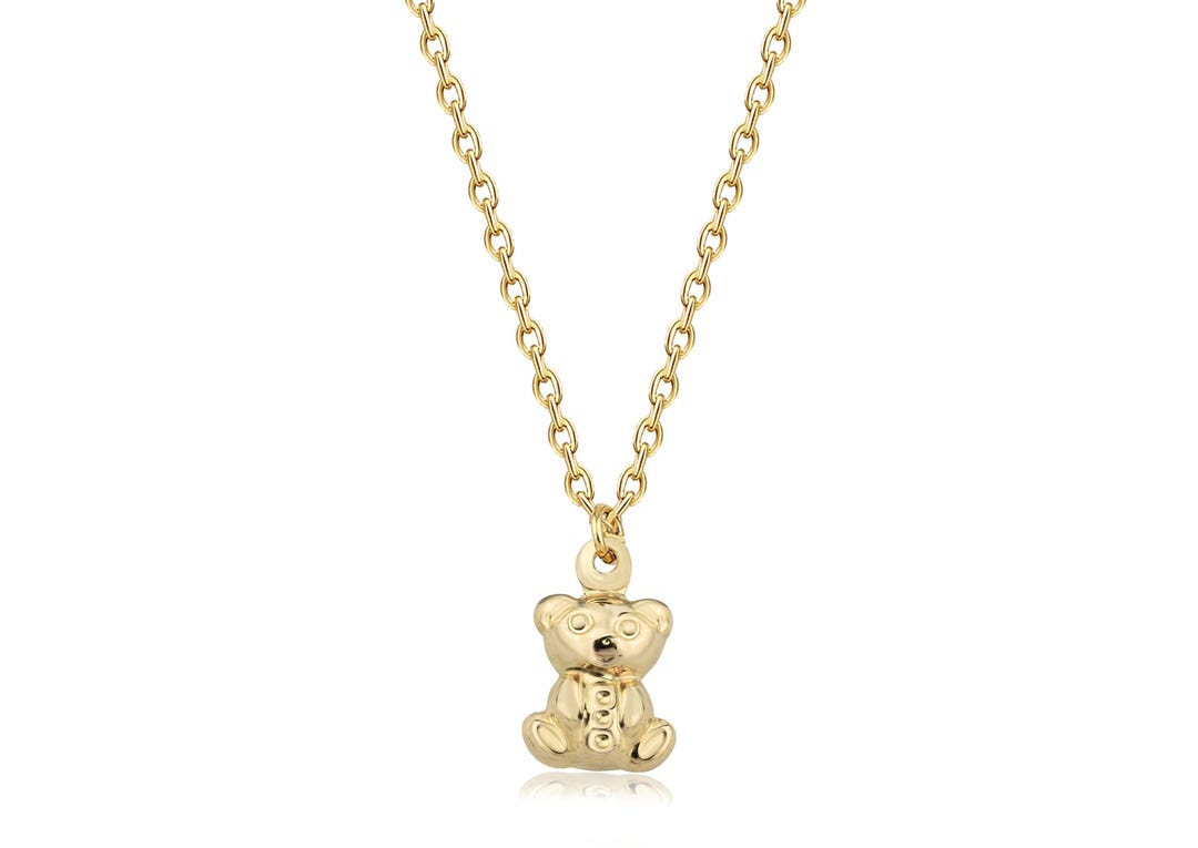 14K Solid Gold Teddy Bear Necklace: Dainty Animal Charm - Etsy