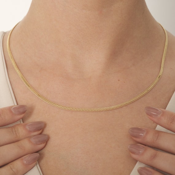14K Solid Gold Double Curb Chain Necklace Vienna 3.00mm - Etsy