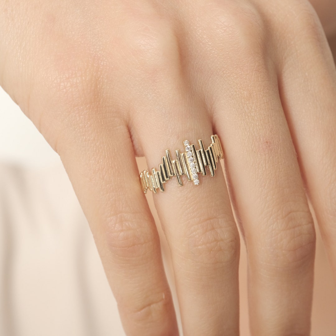 14k Solid Gold Rhythm Ring: Retro Design Jewelry - Etsy