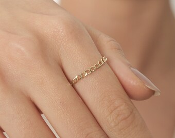 14K Gold Pearl Chain Ring Solid Gold Chain Ring Solid Gold - Etsy