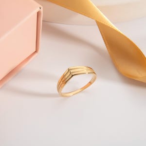 14K Solid Gold V Ring, Gold Triple V Ring, Dainty Stackable Curved Band, V Contoured Ring ...