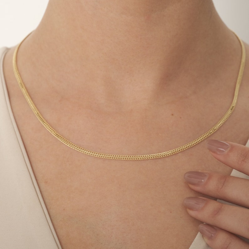 14K Solid Gold Double Curb Chain Necklace Vienna 3.00mm - Etsy