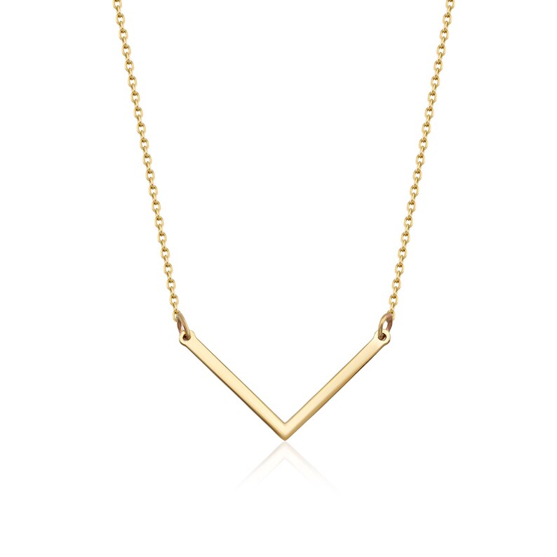 14k Solid Gold V Necklace: Minimalist Chevron Pendant - Etsy