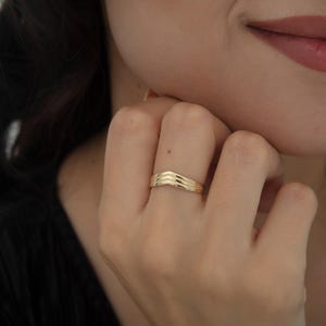 14K Solid Gold V Ring, Gold Triple V Ring, Dainty Stackable Curved Band, V Contoured Ring ...