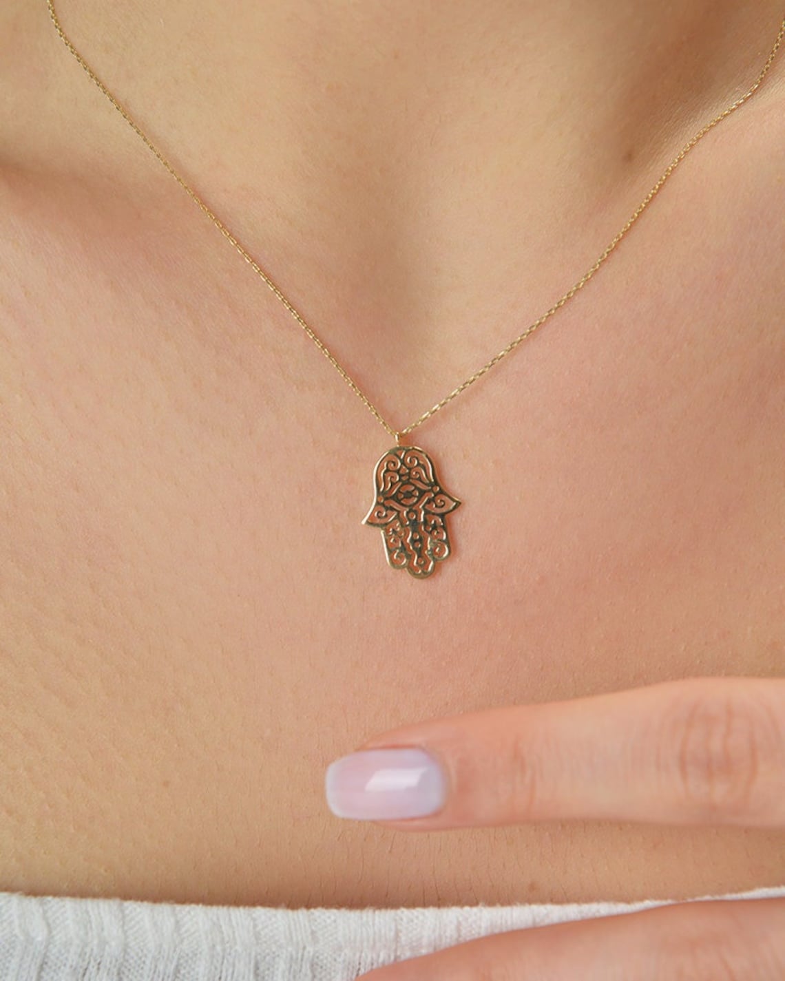 14k Gold Hamsa Necklace Solid Gold Hamsa Hand of Fatima Hand - Etsy