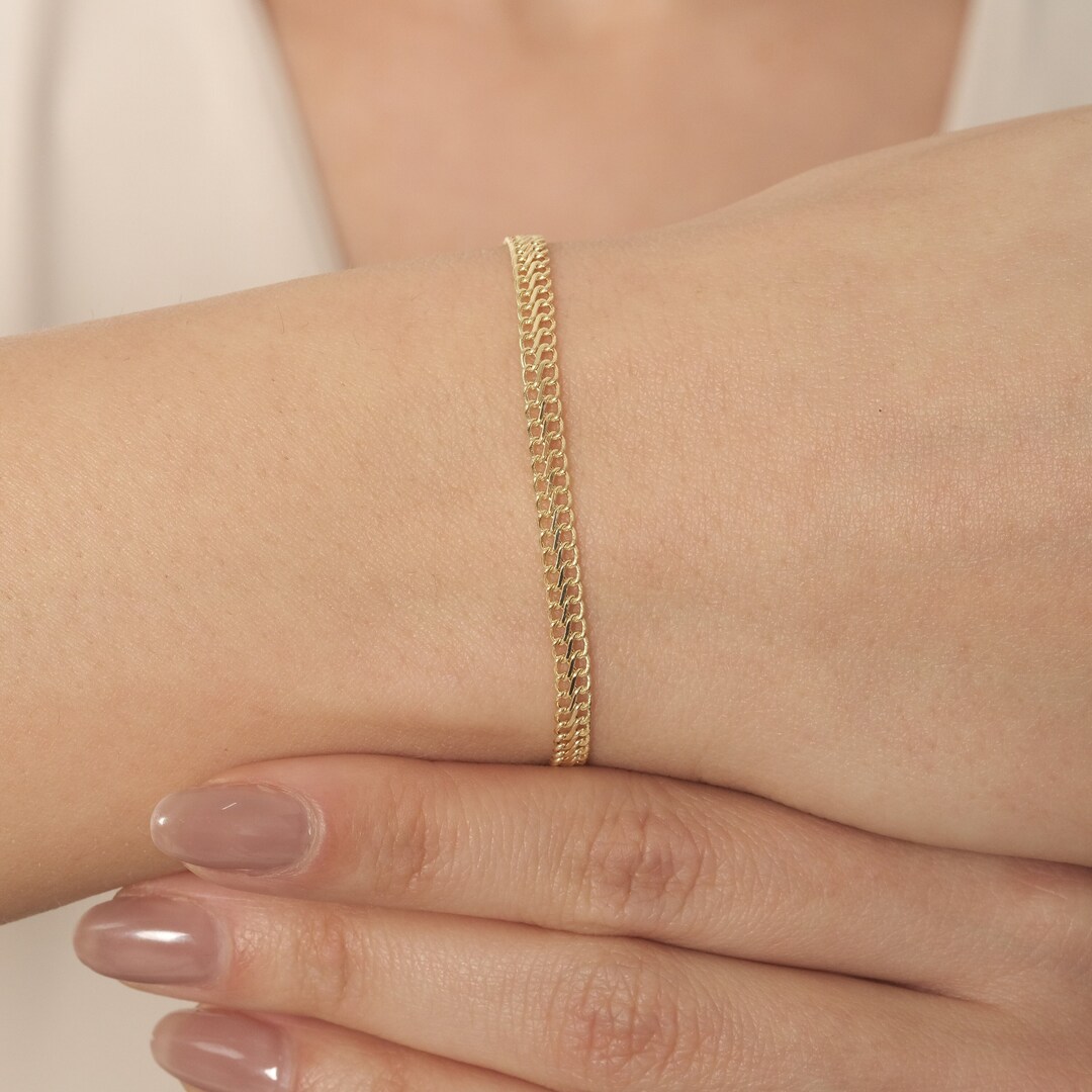 14k Solid Gold Vienna Bracelet - 3.65mm Double Curb Chain - Etsy