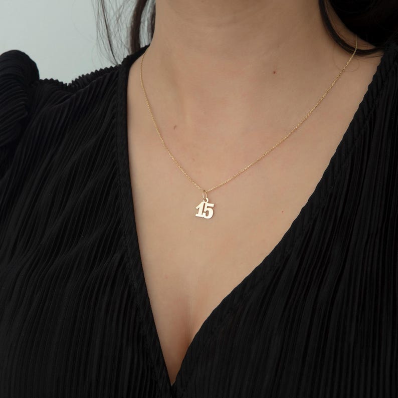 14K Solid Gold Custom Number Pendant Necklace: Personalized Date ...