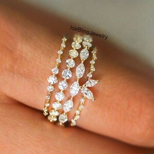 Round Cut Bubble Prong Set Wedding Band, 14K Yellow Gold, Marquise Cut ...