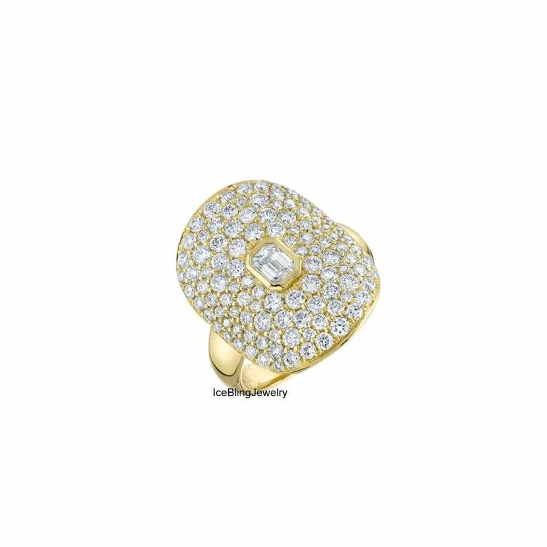 Round Cut Micro Pave Cocktail Ring, Pave Shield Ring, Pave and Bezel ...