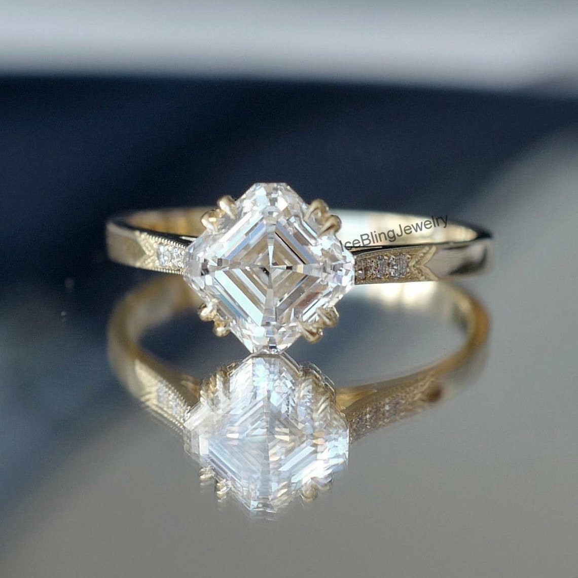 Vintage Diamond Ring 3 Ct Asscher Cut Simulated Diamond Ring Etsy
