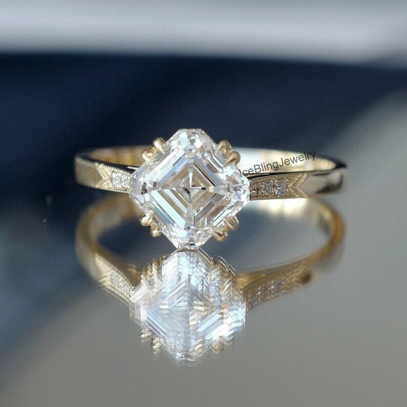 Vintage Diamond Ring 3 Ct Asscher Cut Simulated Diamond Ring Etsy