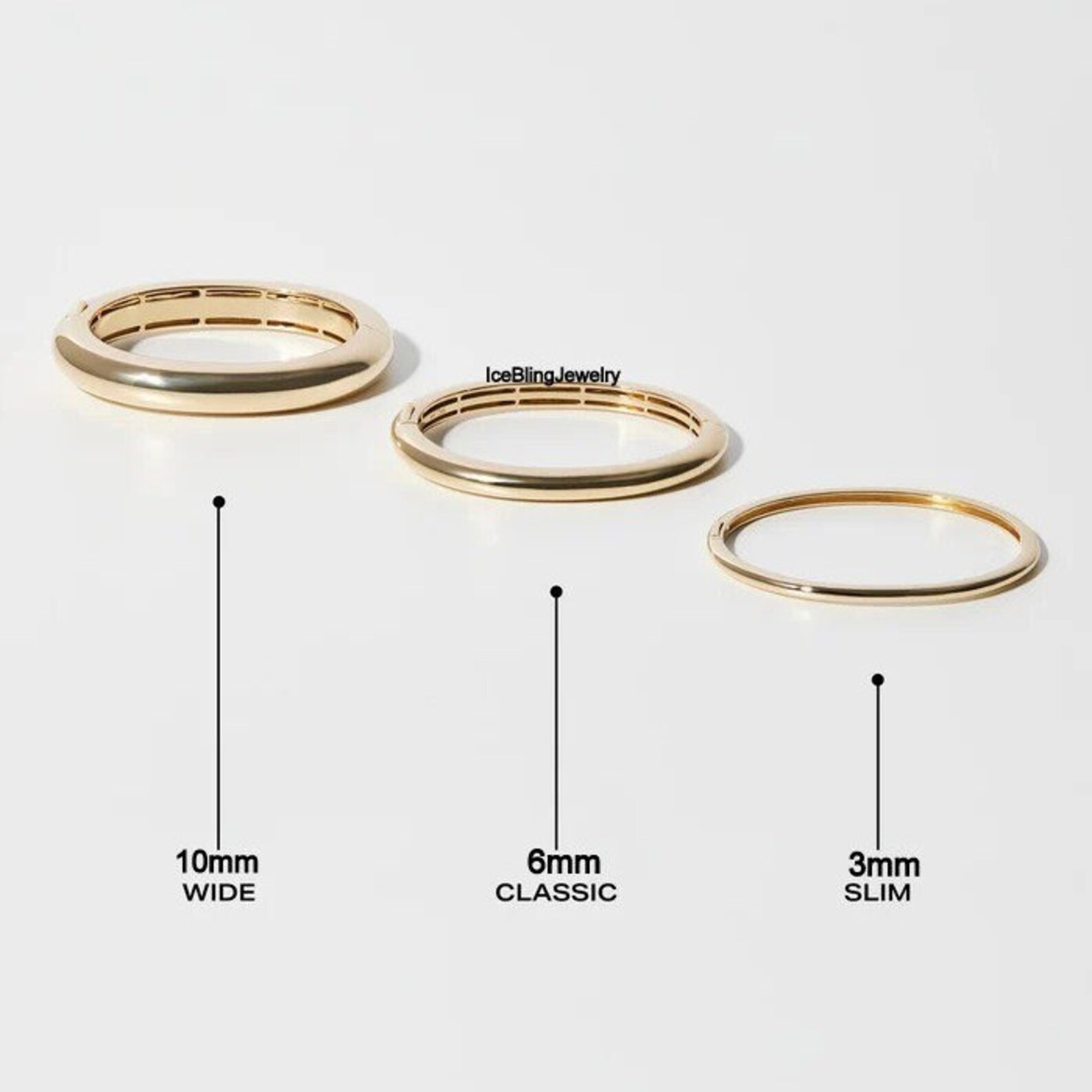 Stackable Gold Cloud Bangle, 10mm, 6mm & 3 Mm Wide Plain Domed Shape ...