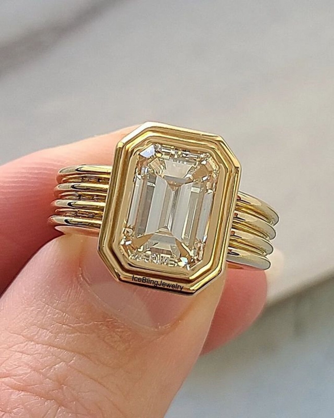 2.50 CT Emerald Cut Double Bezel Set Ring Unique 4 Row - Etsy