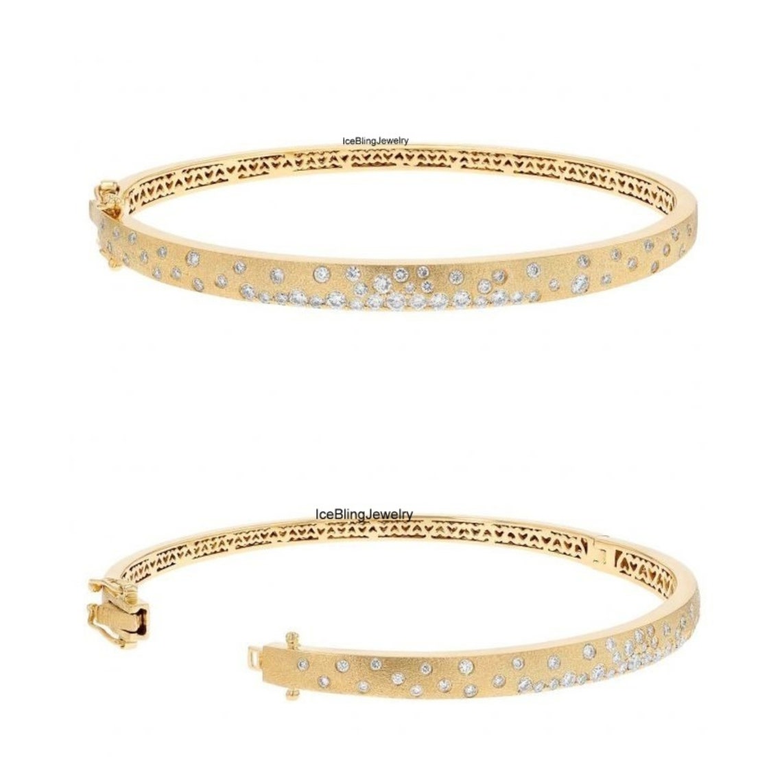 1.80 Mm Round Cut Simulated Diamond Flush Set Scattered Wedding Bangle ...