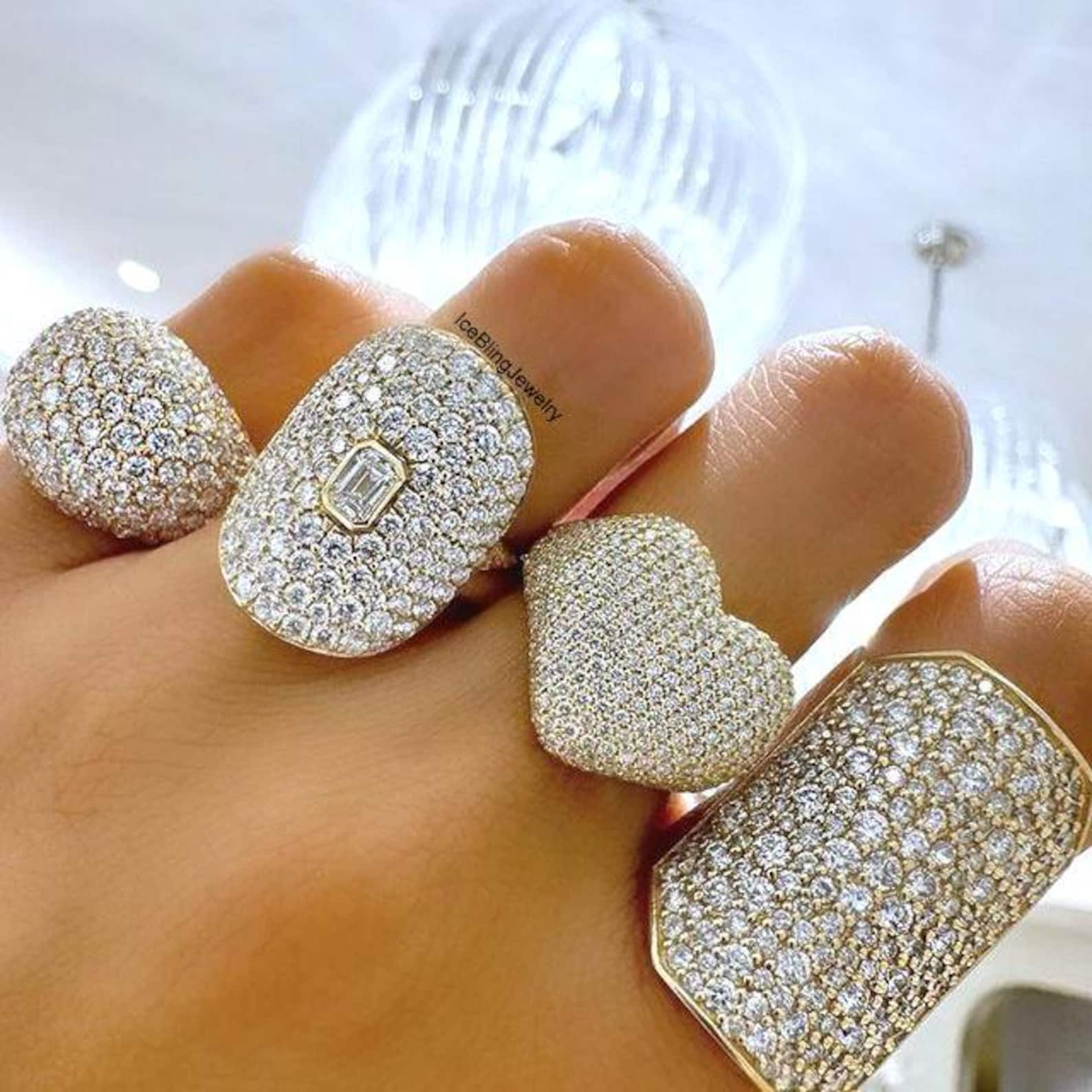 Round Cut Micro Pave Cocktail Ring, Pave Shield Ring, Pave and Bezel ...