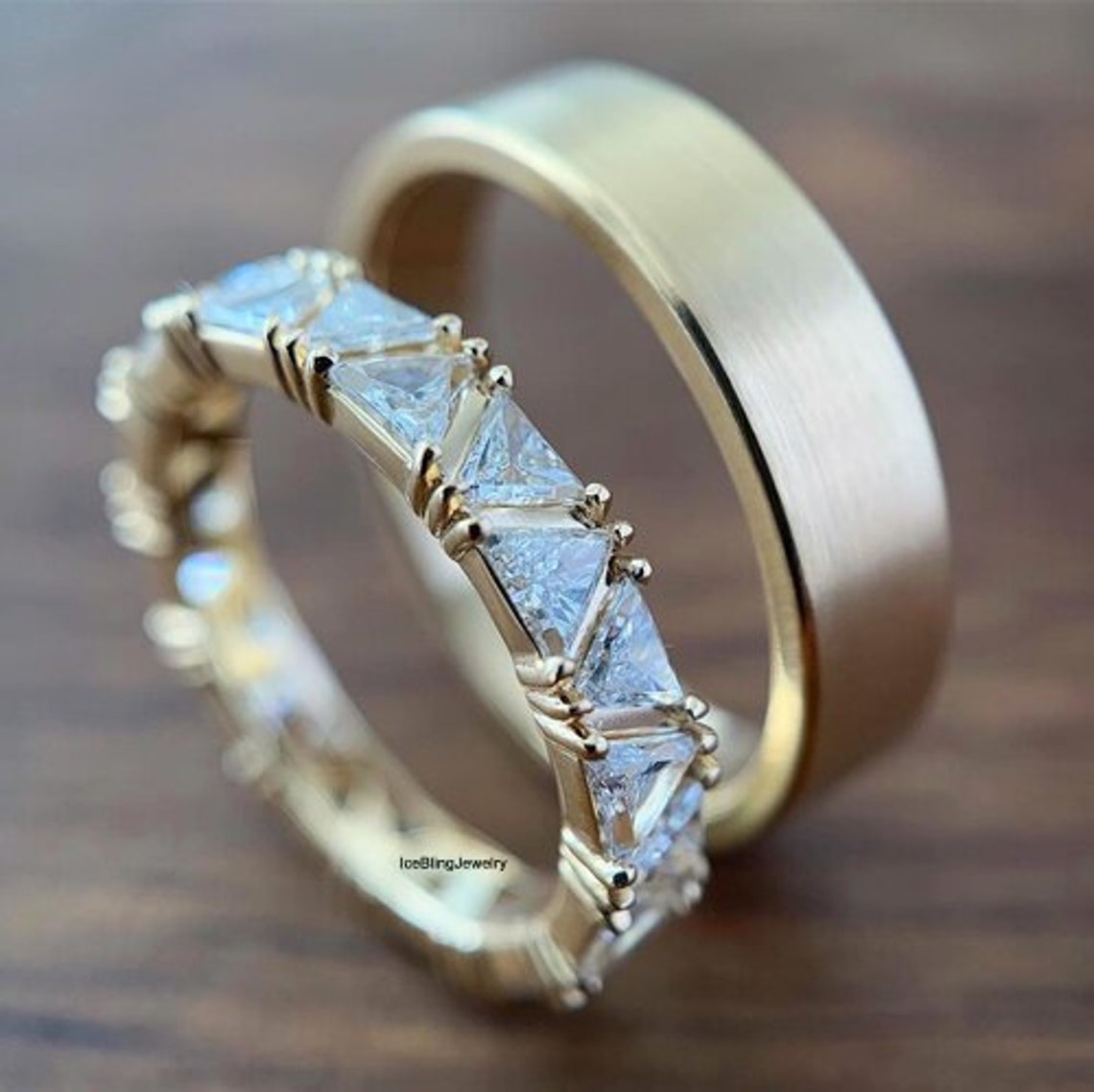 Eternity Couple Band Ring Triangle Shape CZ Diamond Band His - Etsy