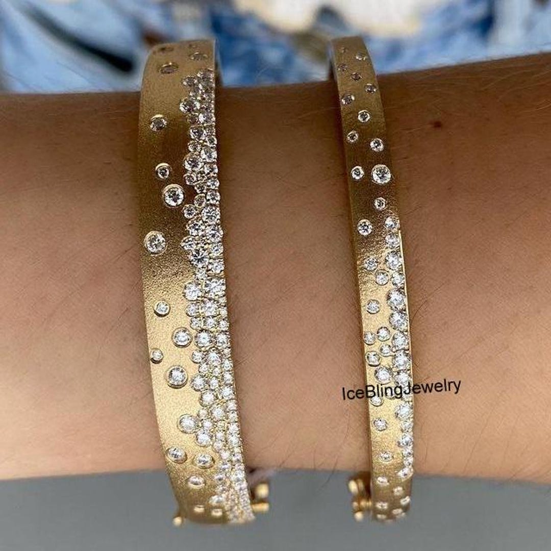 1.80 Mm Round Cut Simulated Diamond Flush Set Scattered Wedding Bangle ...