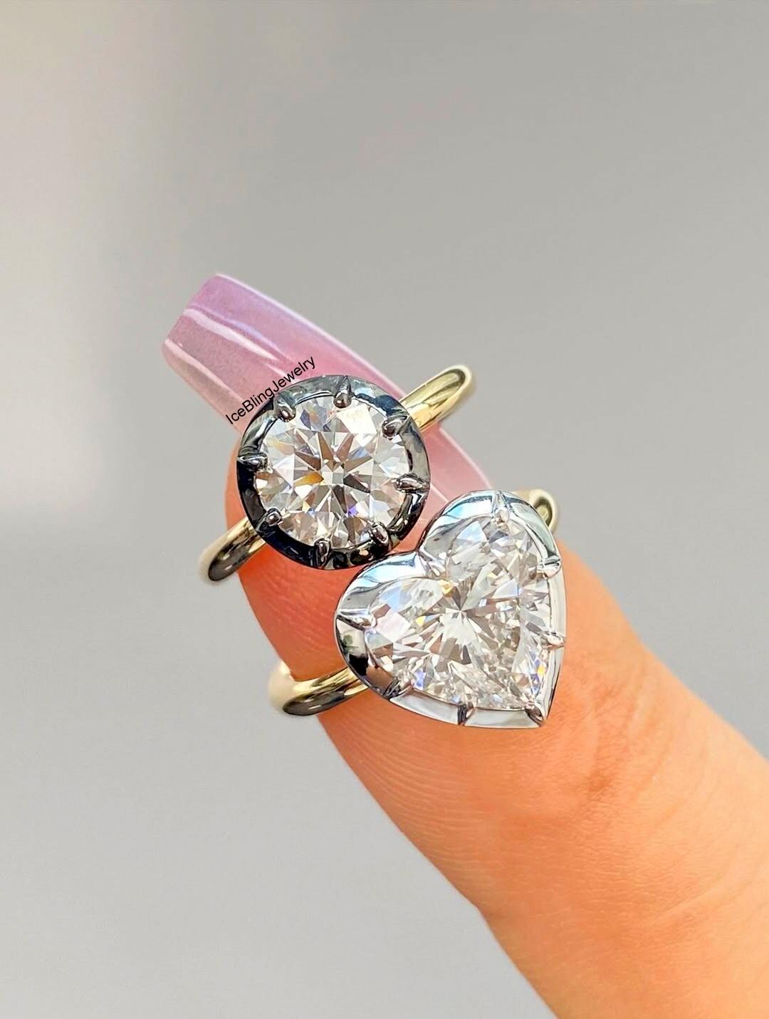 Love Symbolized 8MM Heart Cut Diamond Solitaire Ring, Oxidized Collet ...