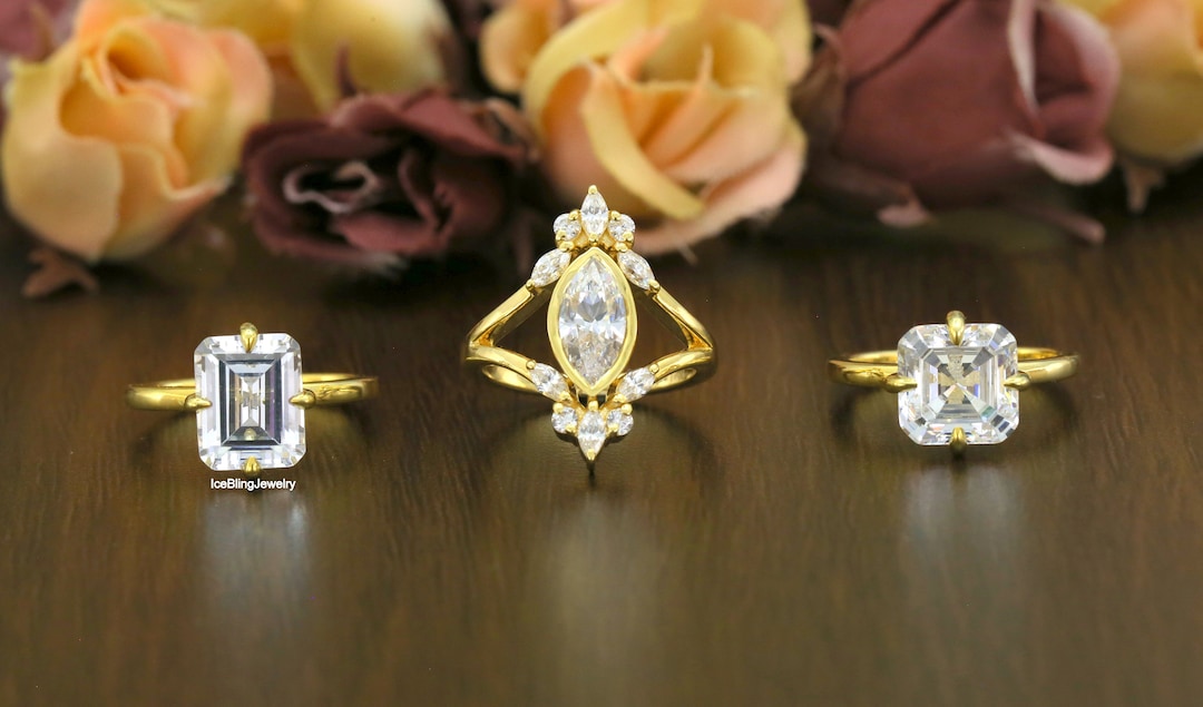 Emerald Cut Compass Prong Solitaire Wedding Ring Simulated - Etsy