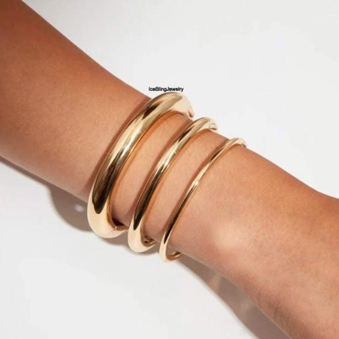 Stackable Gold Cloud Bangle, 10mm, 6mm & 3 Mm Wide Plain Domed Shape ...