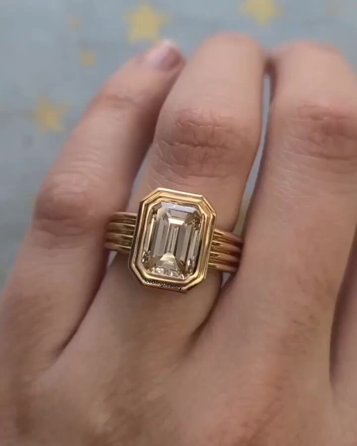 2.50 CT Emerald Cut Double Bezel Set Ring Unique 4 Row - Etsy