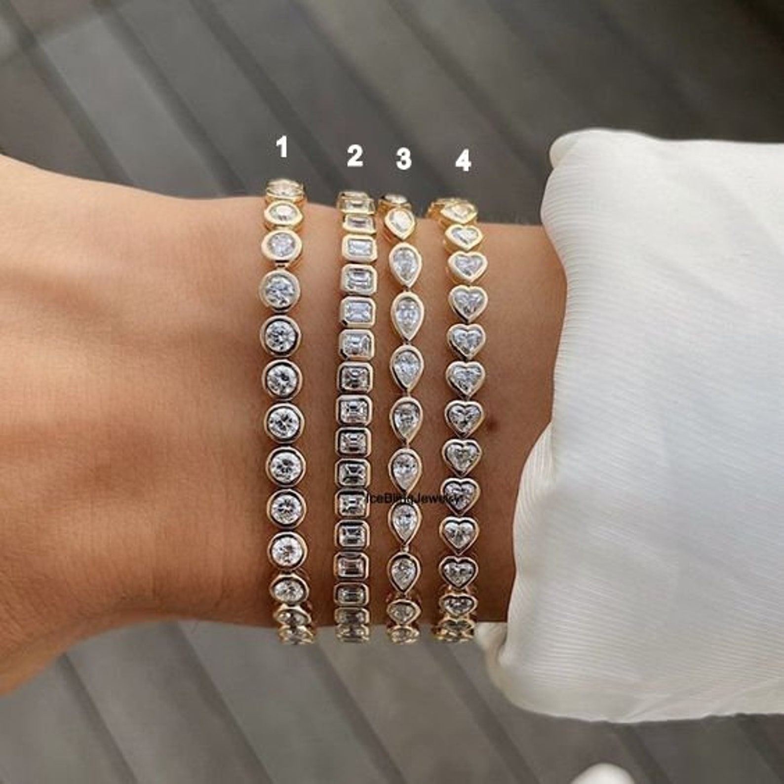 Bezel Set Multi Shape Diamond Bracelet Round & Emerald Cut - Etsy