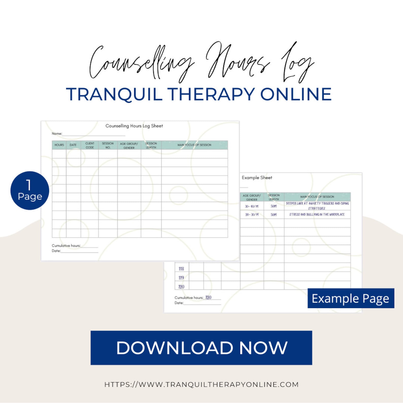 Counselling Log Sheet | Client Log Sheet | Private Practice ...