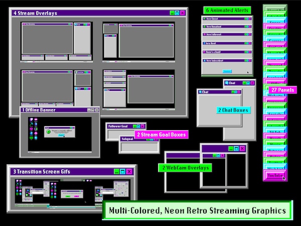 Windows 95 Retro Twitch Overlay Starter Pack Animated Overlays Panels ...