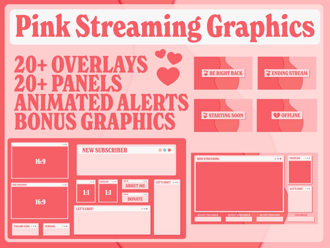 Simple Pink Streaming Graphics Package // Over 20 Overlays // Animated ...