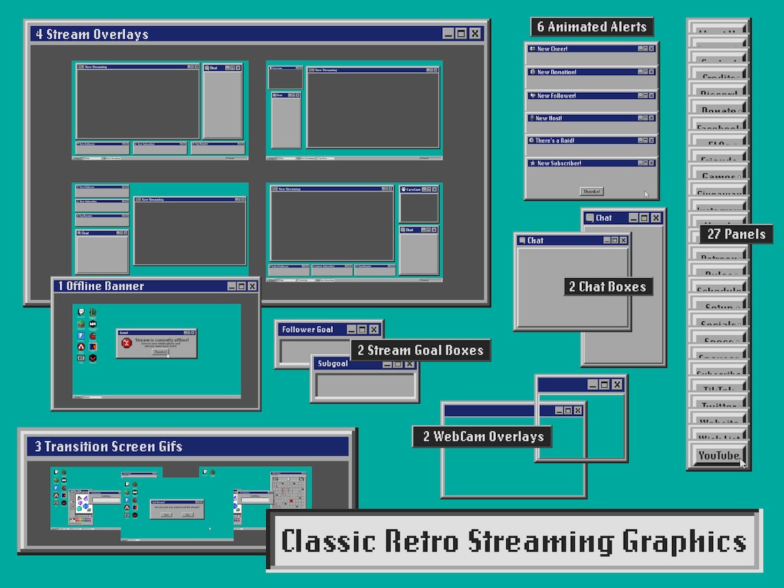 Classic Retro Streaming Graphics / Twitch Stream Overlays / | Etsy UK