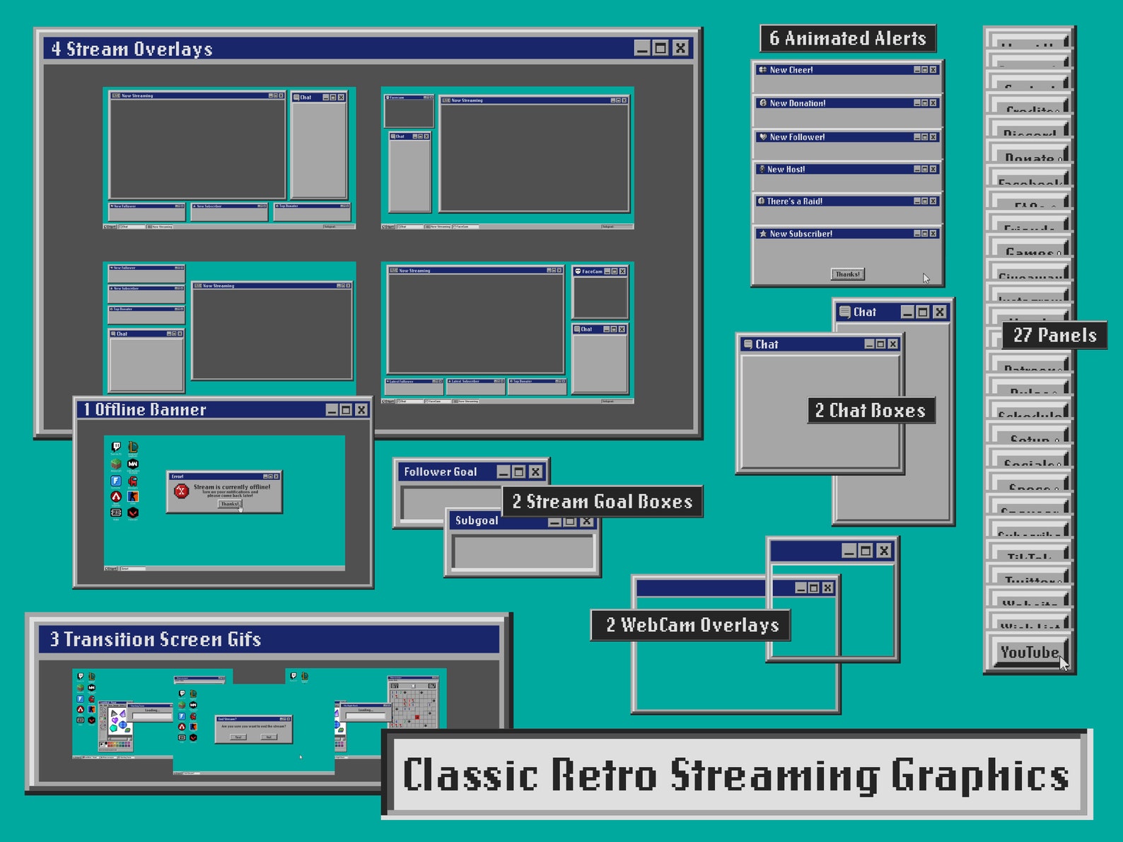 Classic Retro Streaming Graphics / Twitch Stream Overlays / ANIMATED ...