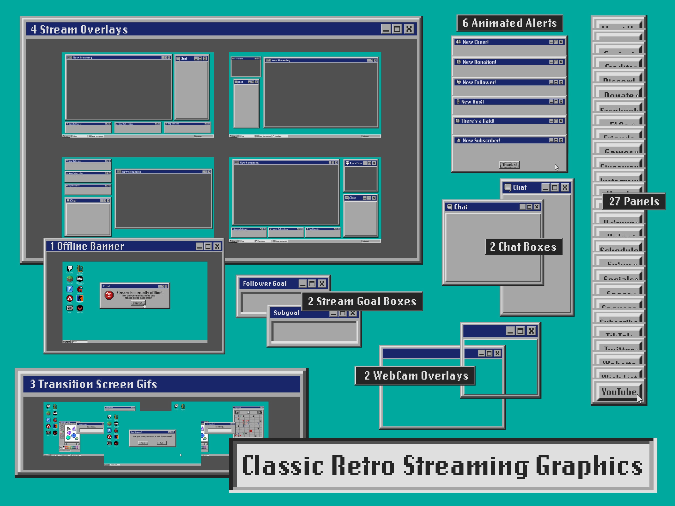 Classic Retro Streaming Graphics / Twitch Stream Overlays / ANIMATED ...