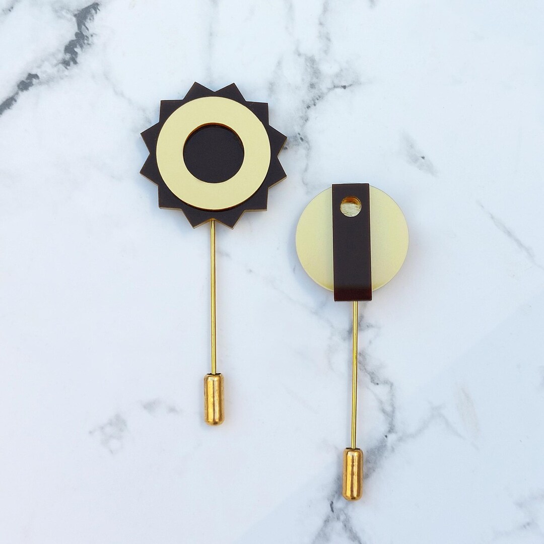 Handmade Geometric Lapel Pin Set: Chocolate & Gold Acrylic. Modern ...