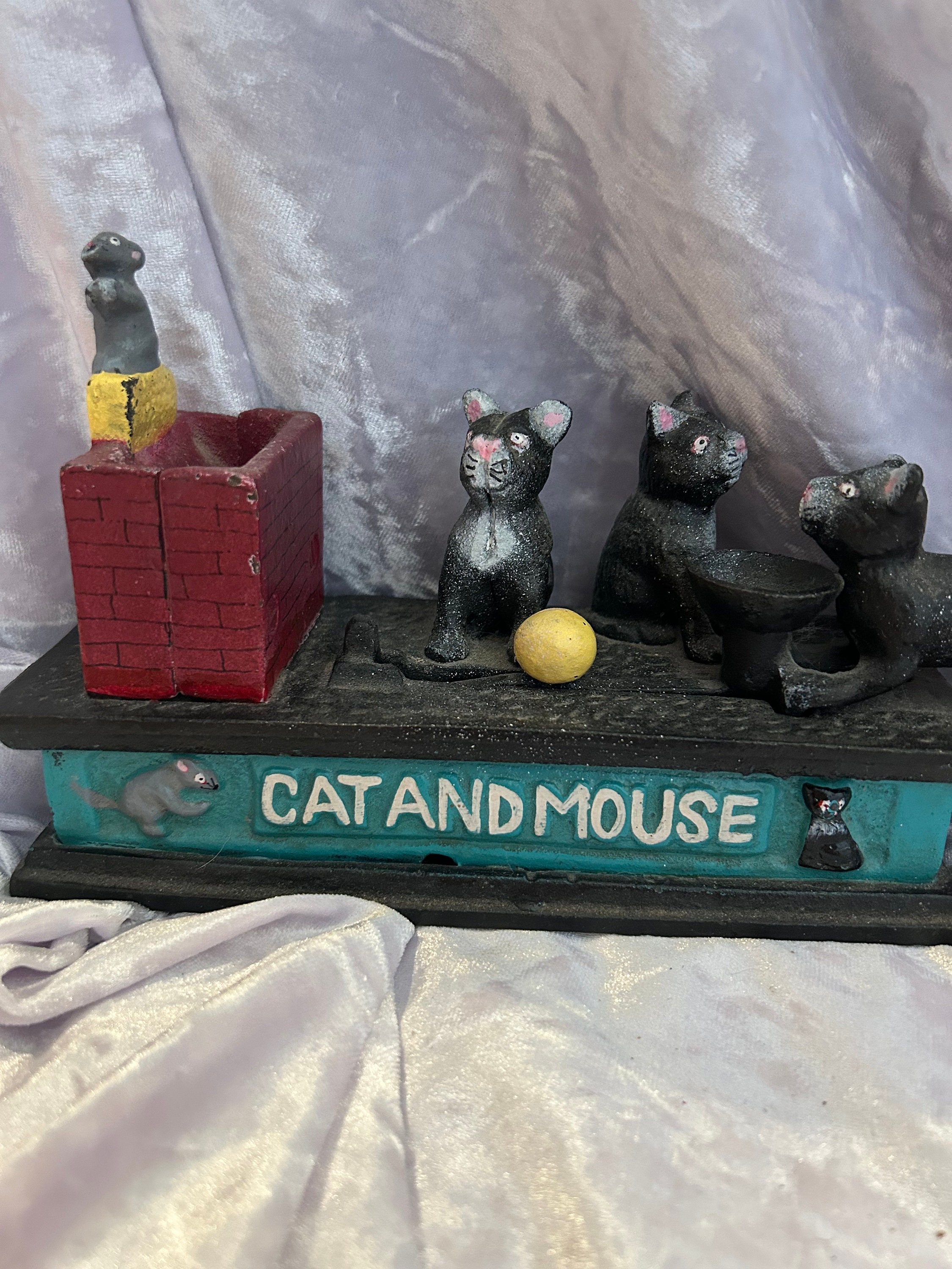 Vintage Cast Iron Cat and Mouse Mechanical Bank - Etsy